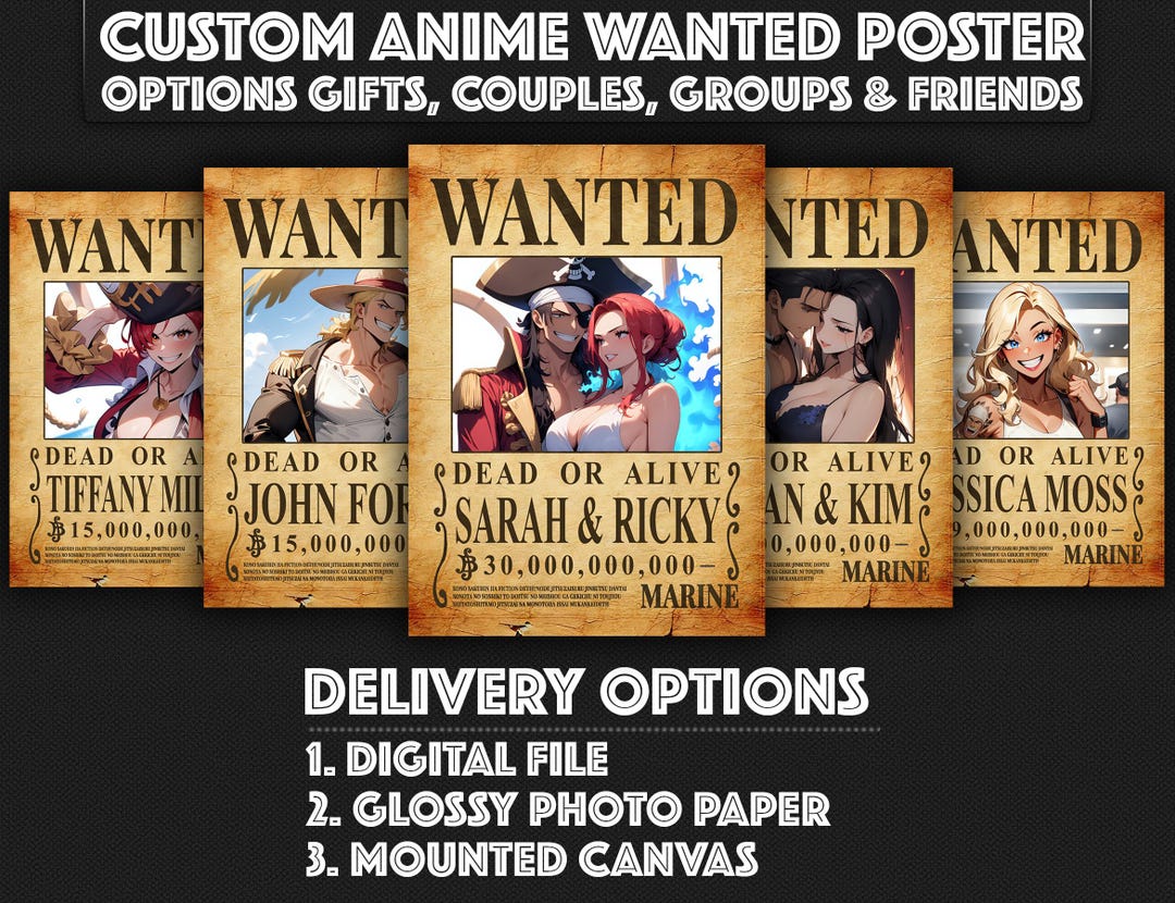 Custom Anime Wanted Poster, Custom Design Wanted Poster, Couples Anime ...