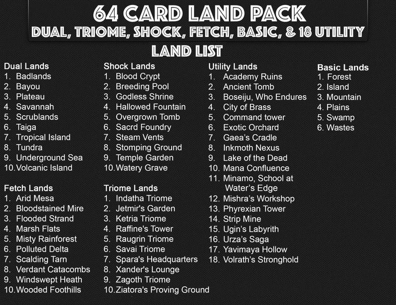 MTG Land Card Proxy Pack, Dual, Fetch, Shock, Triome, Utility Lands - Etsy