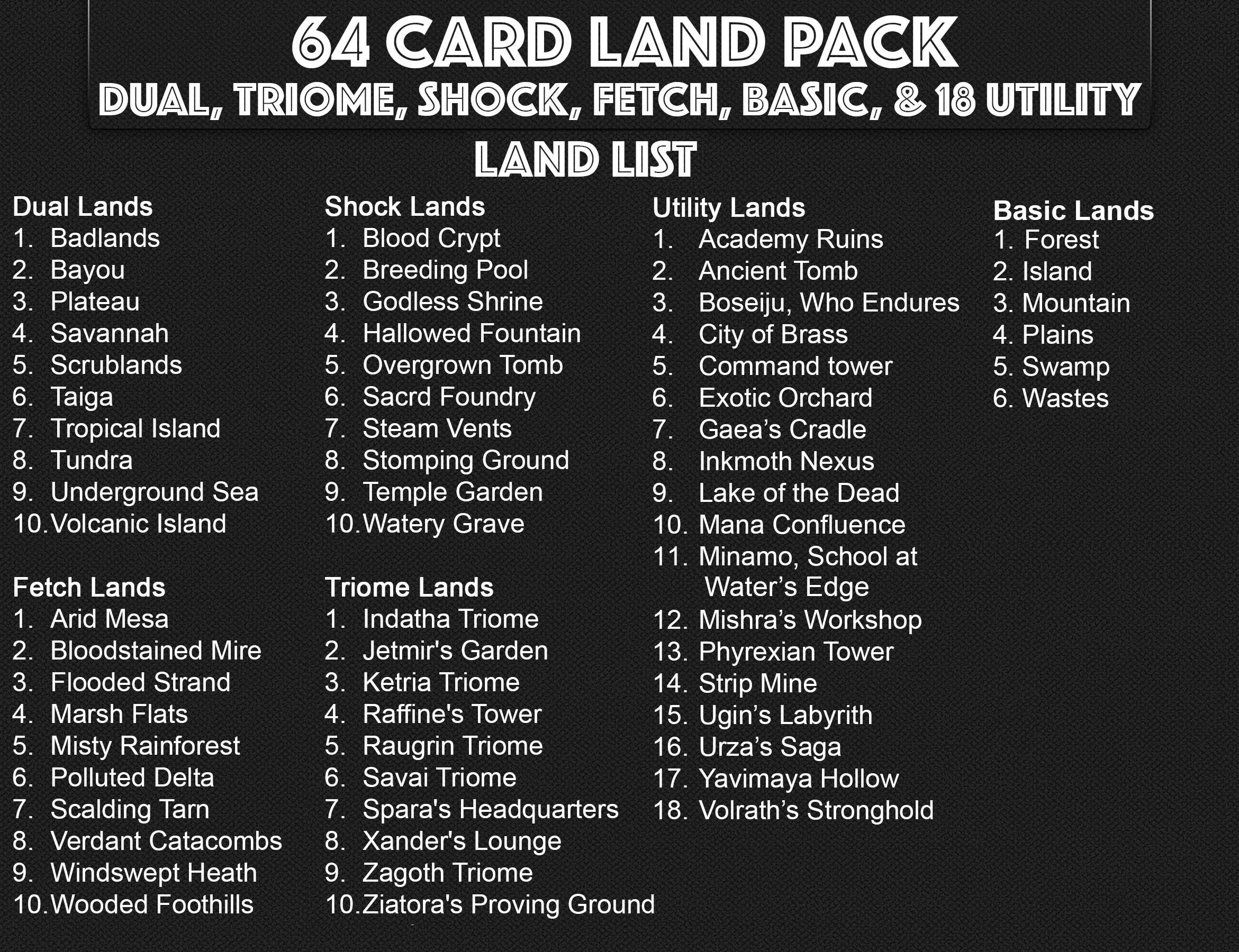 MTG Land Card Proxy Pack, Dual, Fetch, Shock, Triome, Utility Lands - Etsy