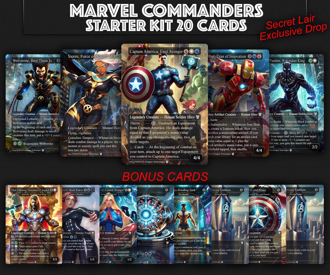 Marvel Commanders Starter Kit 20 Proxies EDH Custom Commander Cards ...