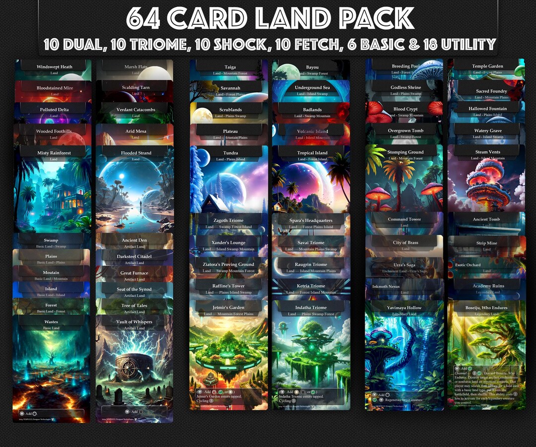 70 Custom Land Pack Dual, Fetch, Shock, Basic, Artifact Lands and ...