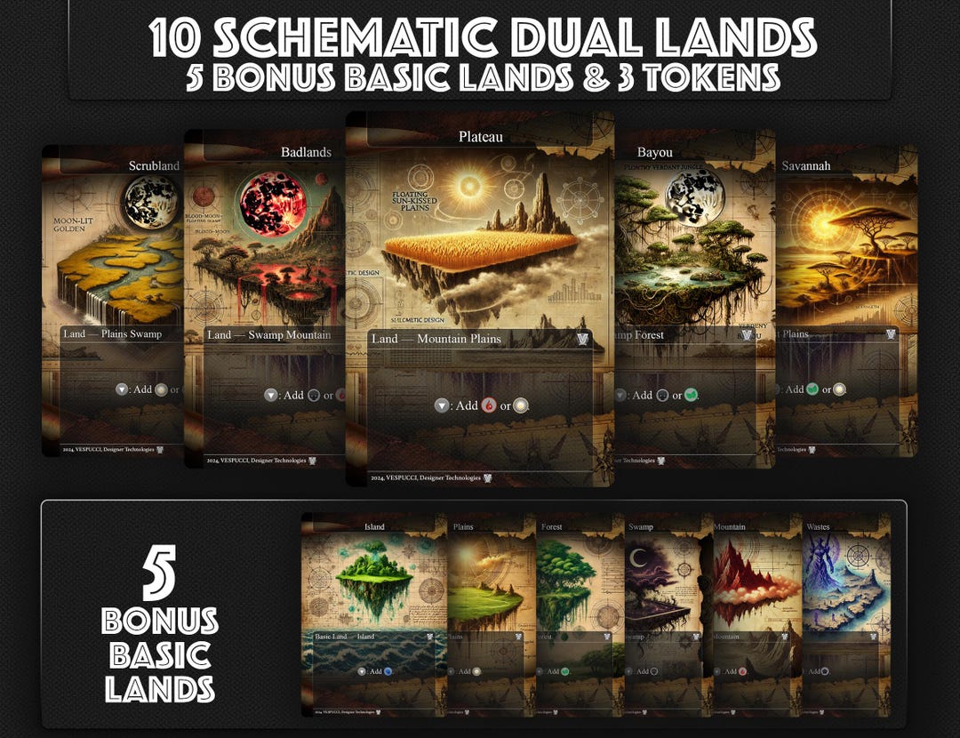 18 Schematic Dual Lands, Badlands, Plateau, Premium Perfect for Urza ...