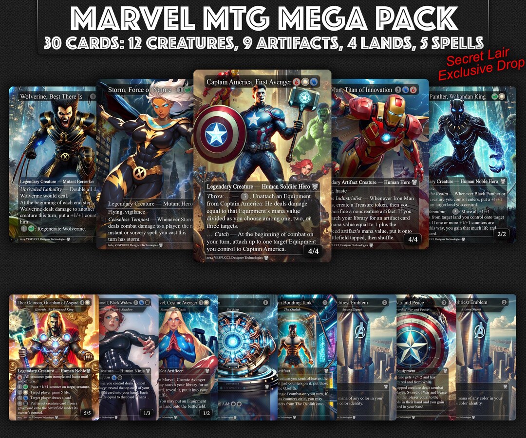Marvel Mega Pack Kit 30 Proxies EDH Custom Commander Cards, FREE ...