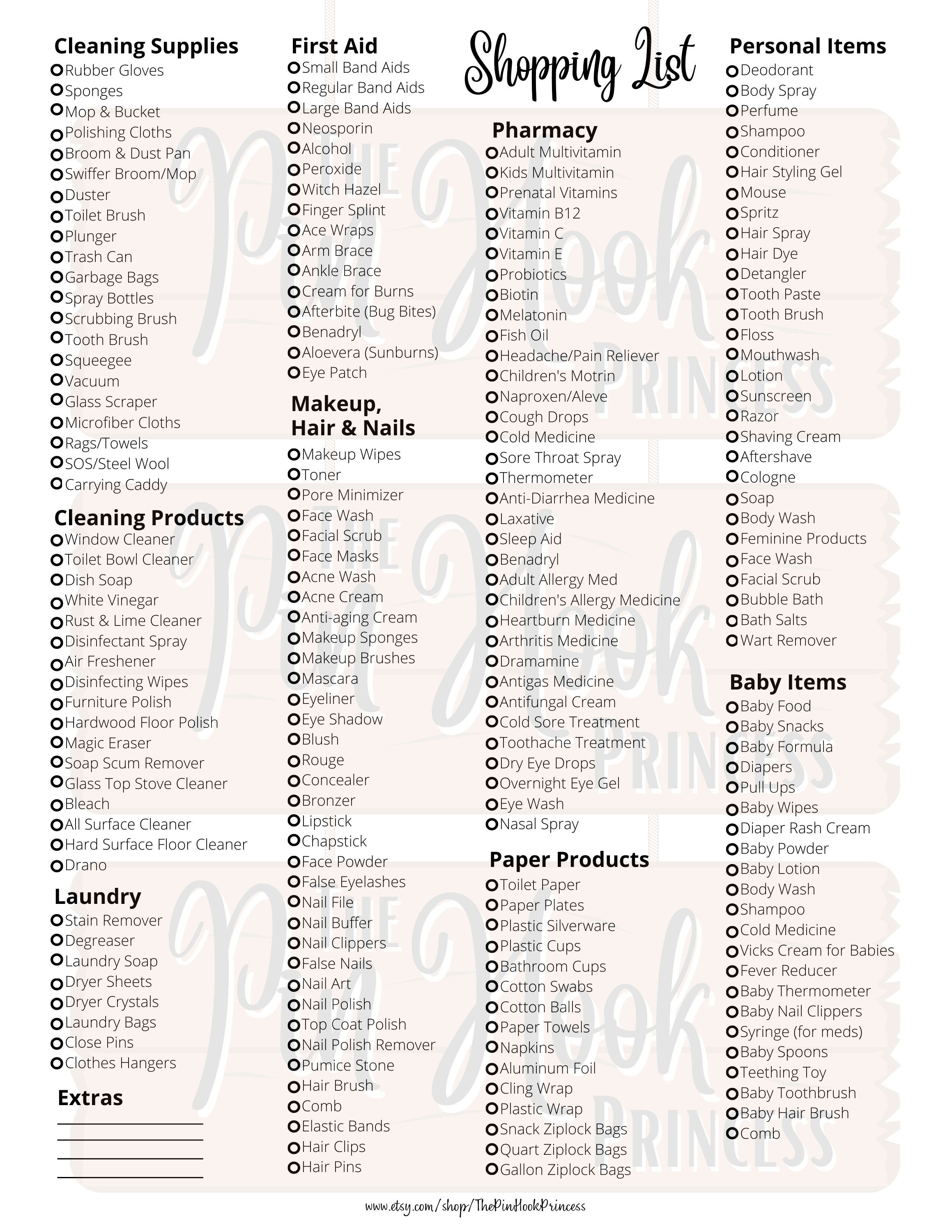 The Ultimate Shopping & Grocery List, Printable Digital Download - Etsy