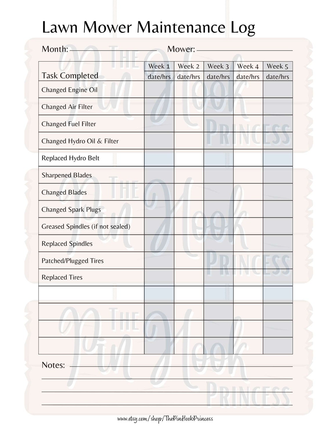 Lawn Mower Maintenance Logs Printable Digital Download | Etsy