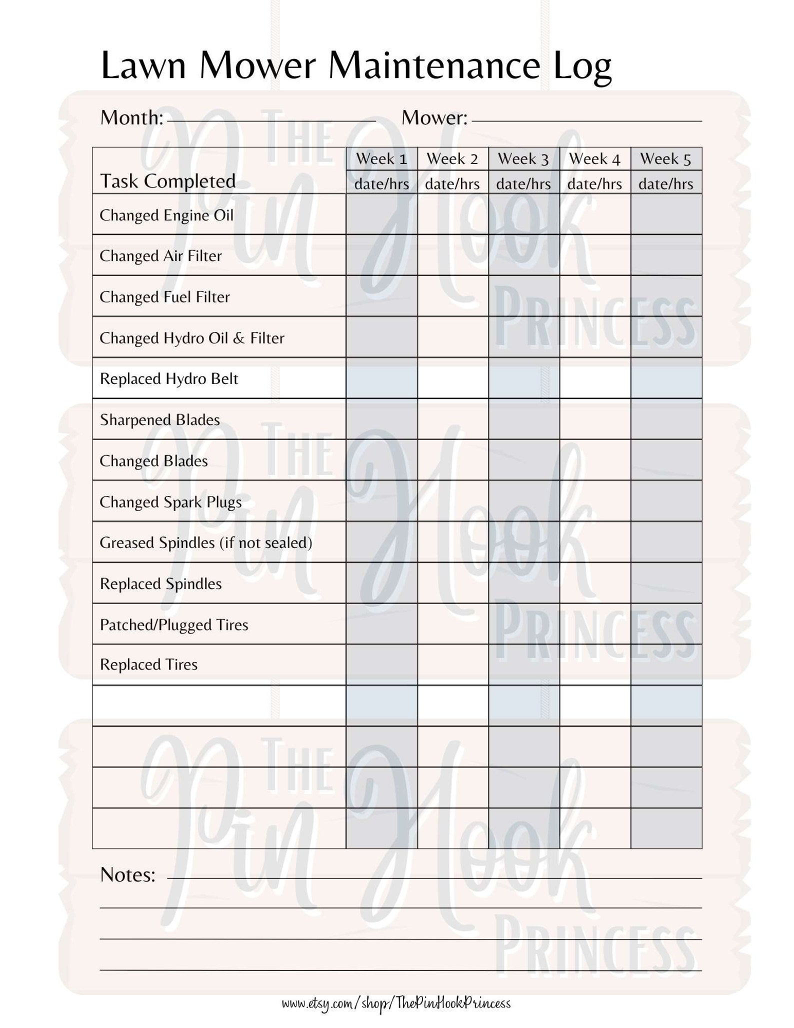 Lawn Mower Maintenance Logs Printable Digital Download | Etsy