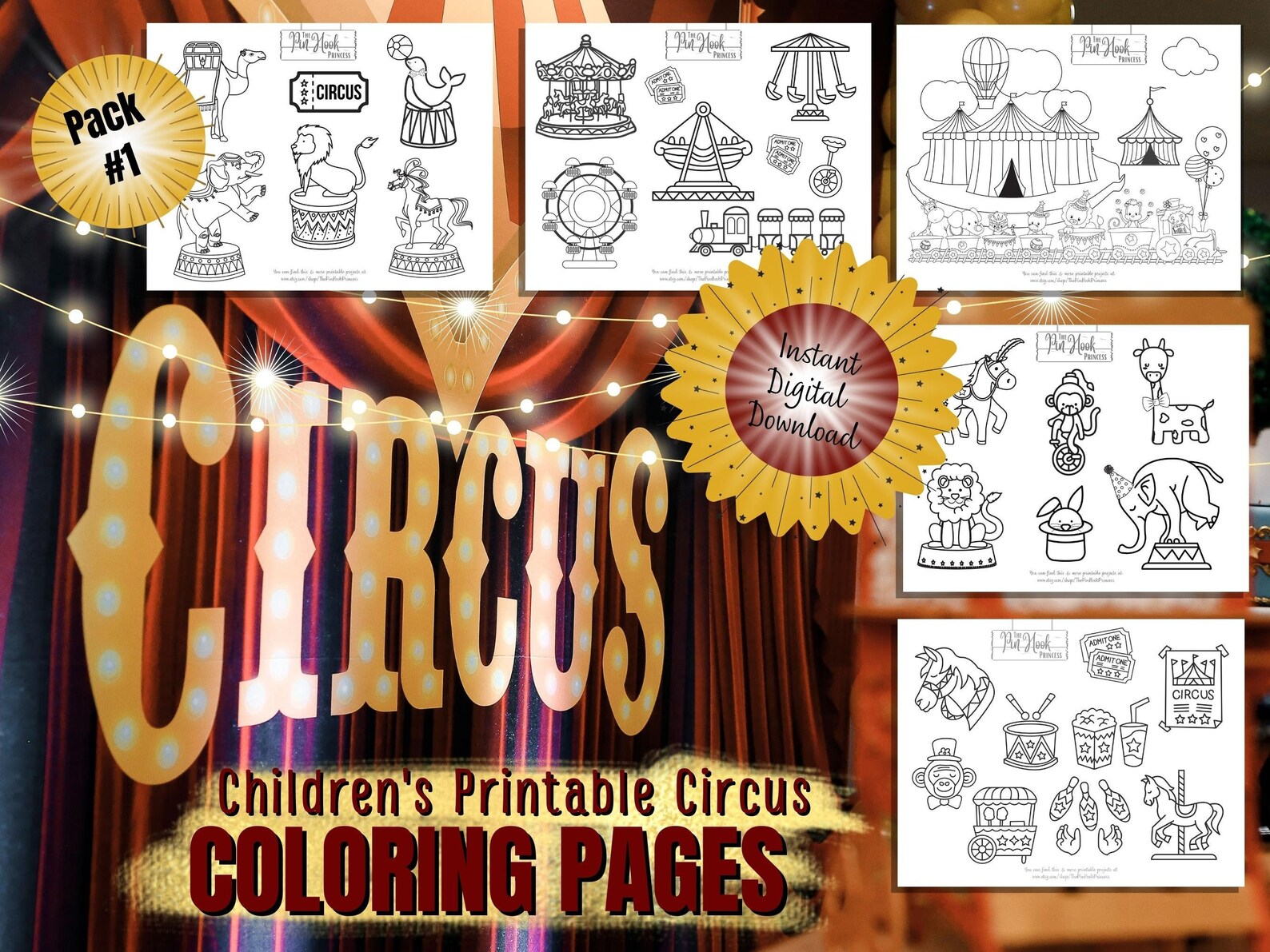 Printable Circus Coloring Pages for Kids (pack #1), Printable Digital ...