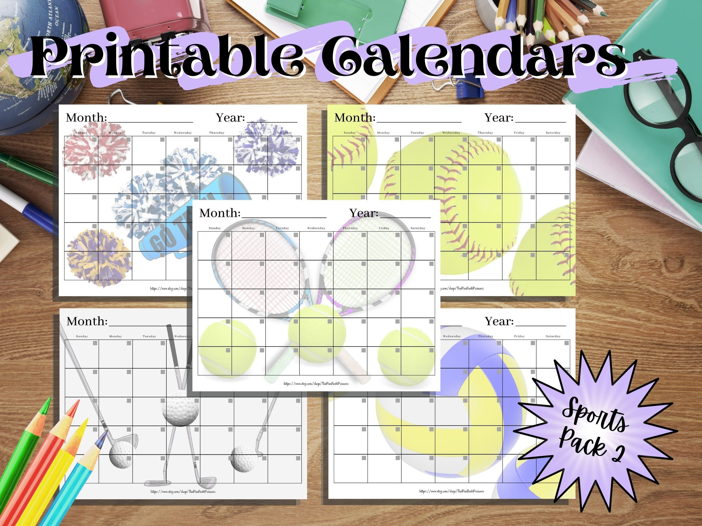 Sports Calendar Pages (pack #2), Printable Digital Download - Etsy