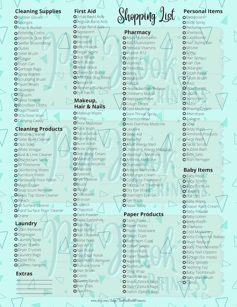 The Ultimate Shopping & Grocery List, Printable Digital Download - Etsy