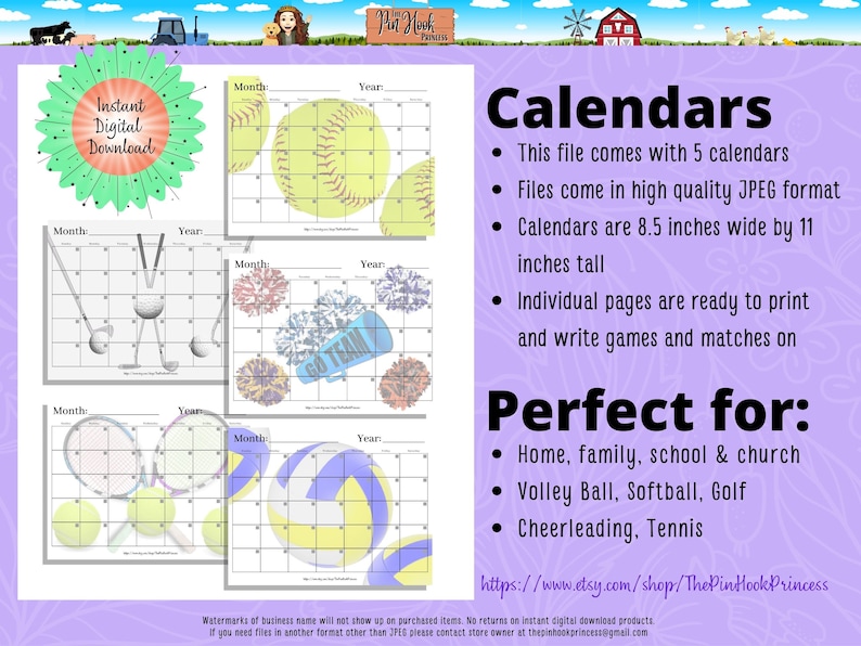 Sports Calendar Pages (pack #2), Printable Digital Download - Etsy