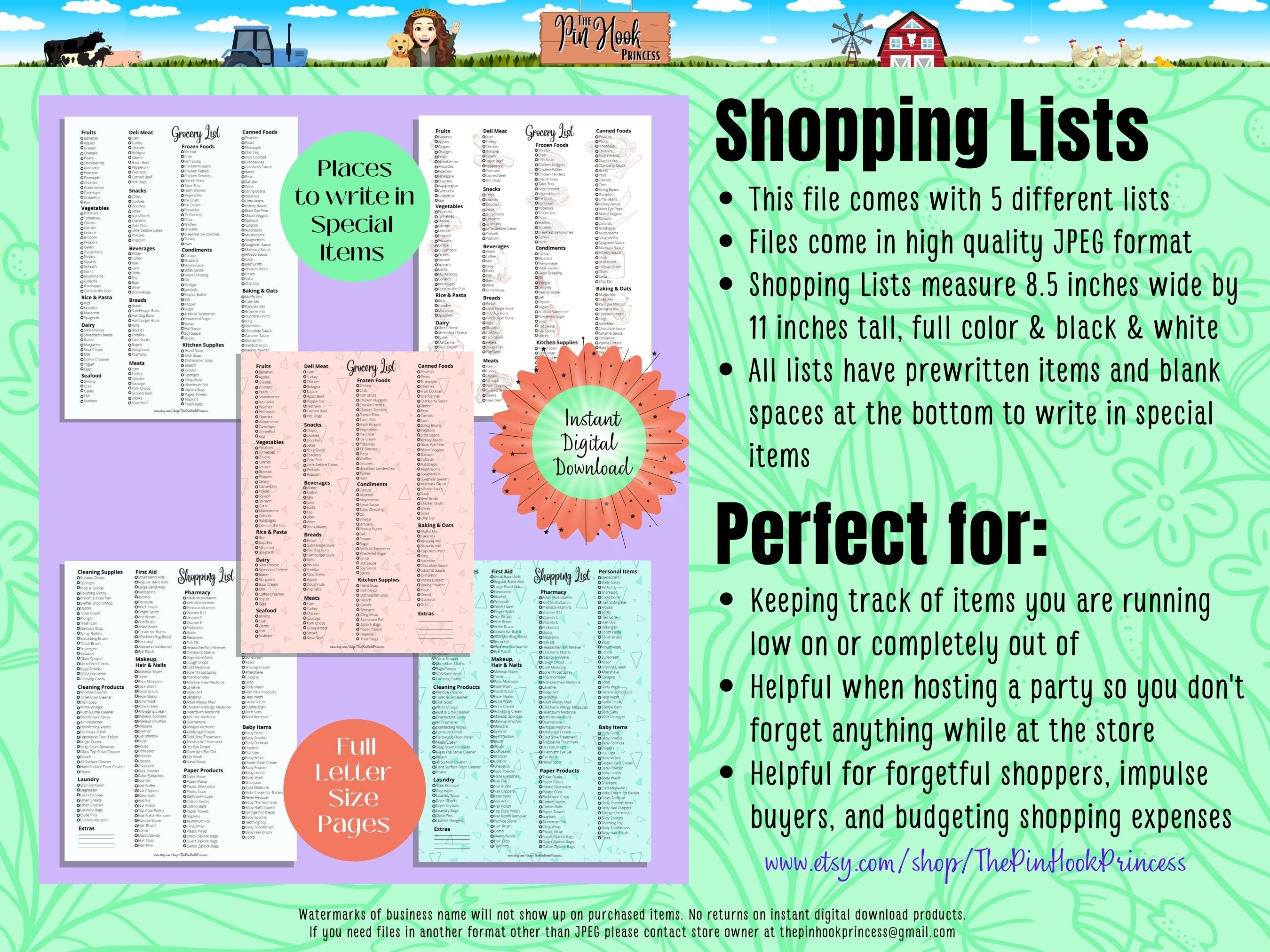The Ultimate Shopping & Grocery List, Printable Digital Download - Etsy