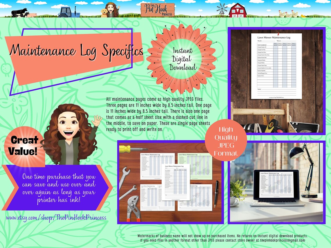 Lawn Mower Maintenance Logs, Printable Digital Download - Etsy