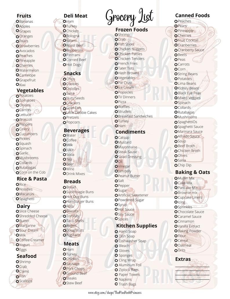 The Ultimate Shopping & Grocery List, Printable Digital Download - Etsy