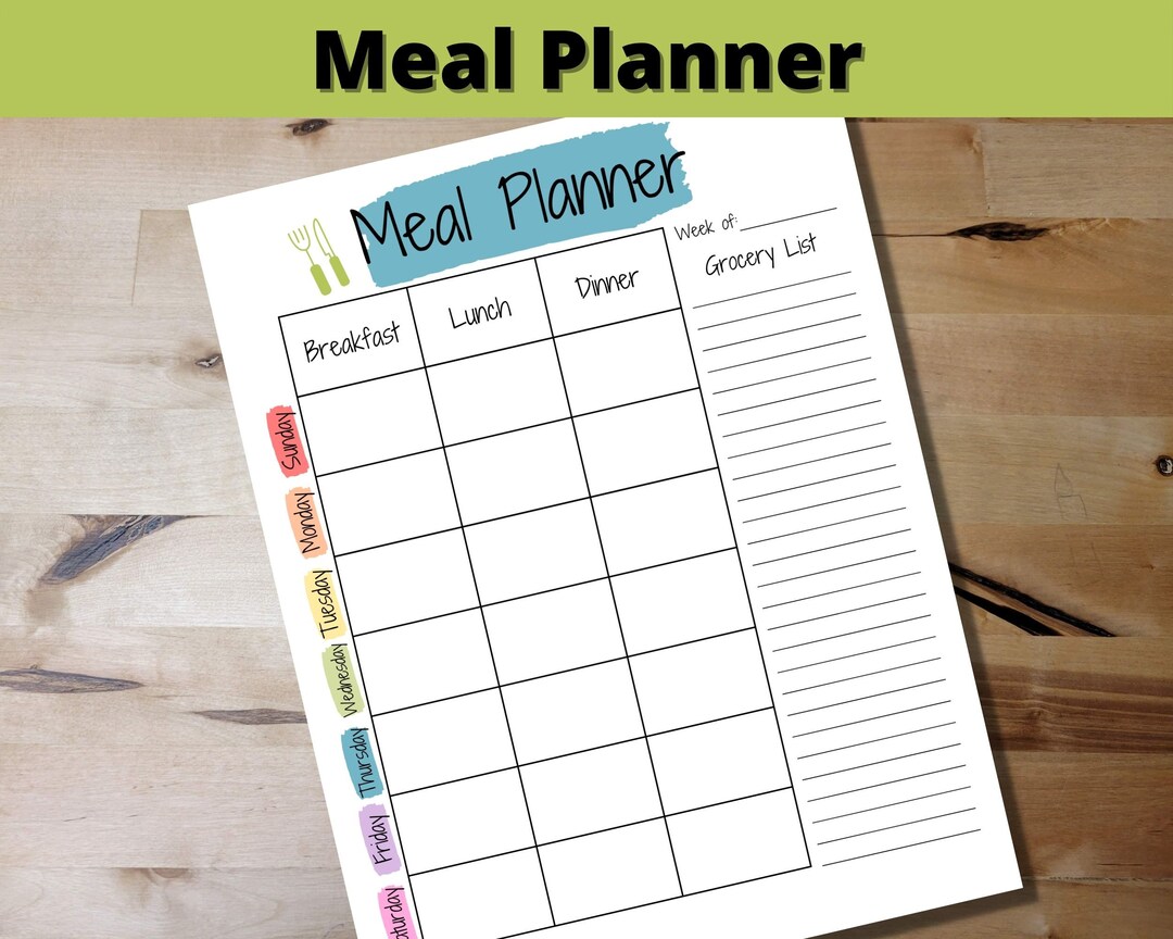 Weekly Meal Planner Food Journal Printable Instant Digital Download - Etsy