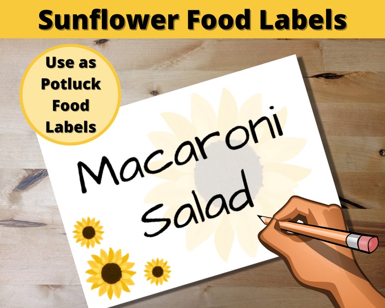 Editable Sunflower Labels for Name Tags/potluck Food Printable Instant ...
