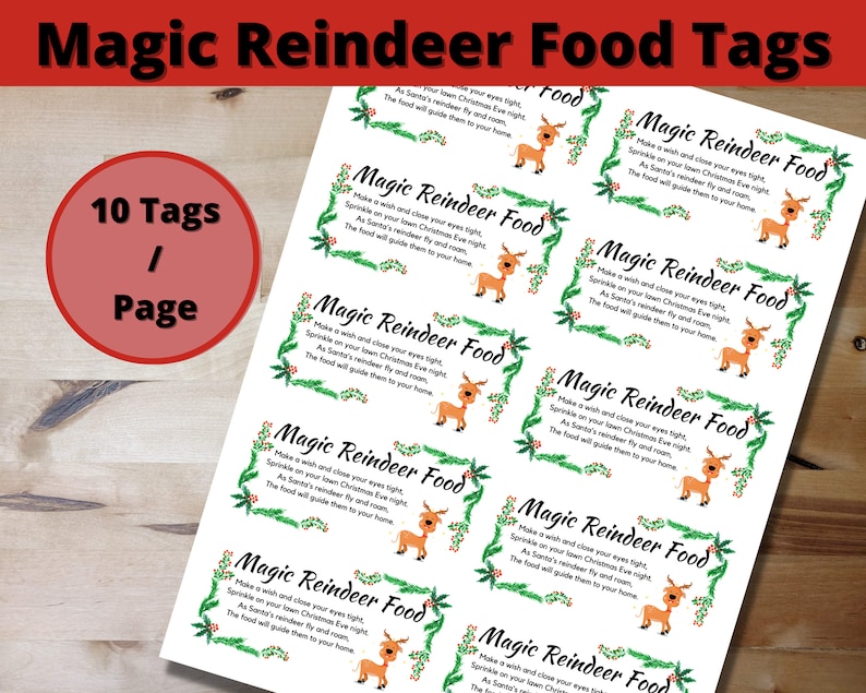 Magic Reindeer Food Tags Printable Instant Digital Download - Etsy