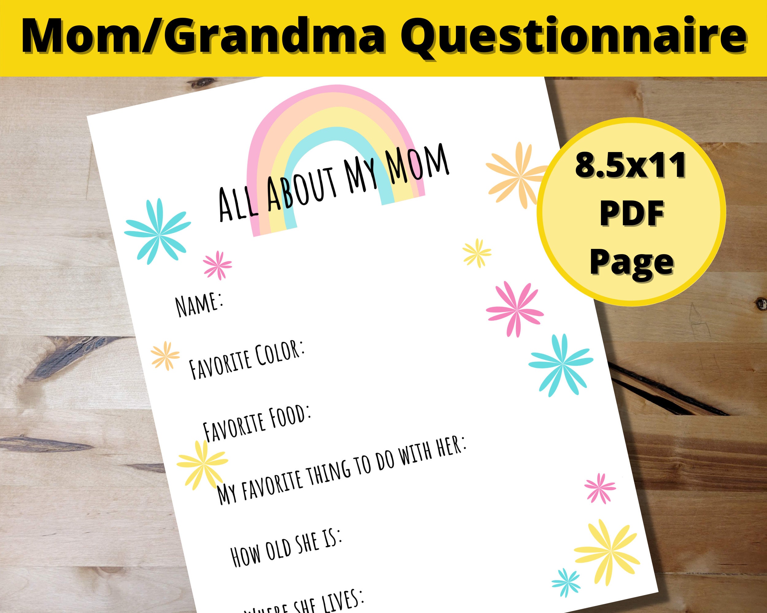 All About My Mom/grandma Questionnaire Mother’s Day Gift From Kids ...