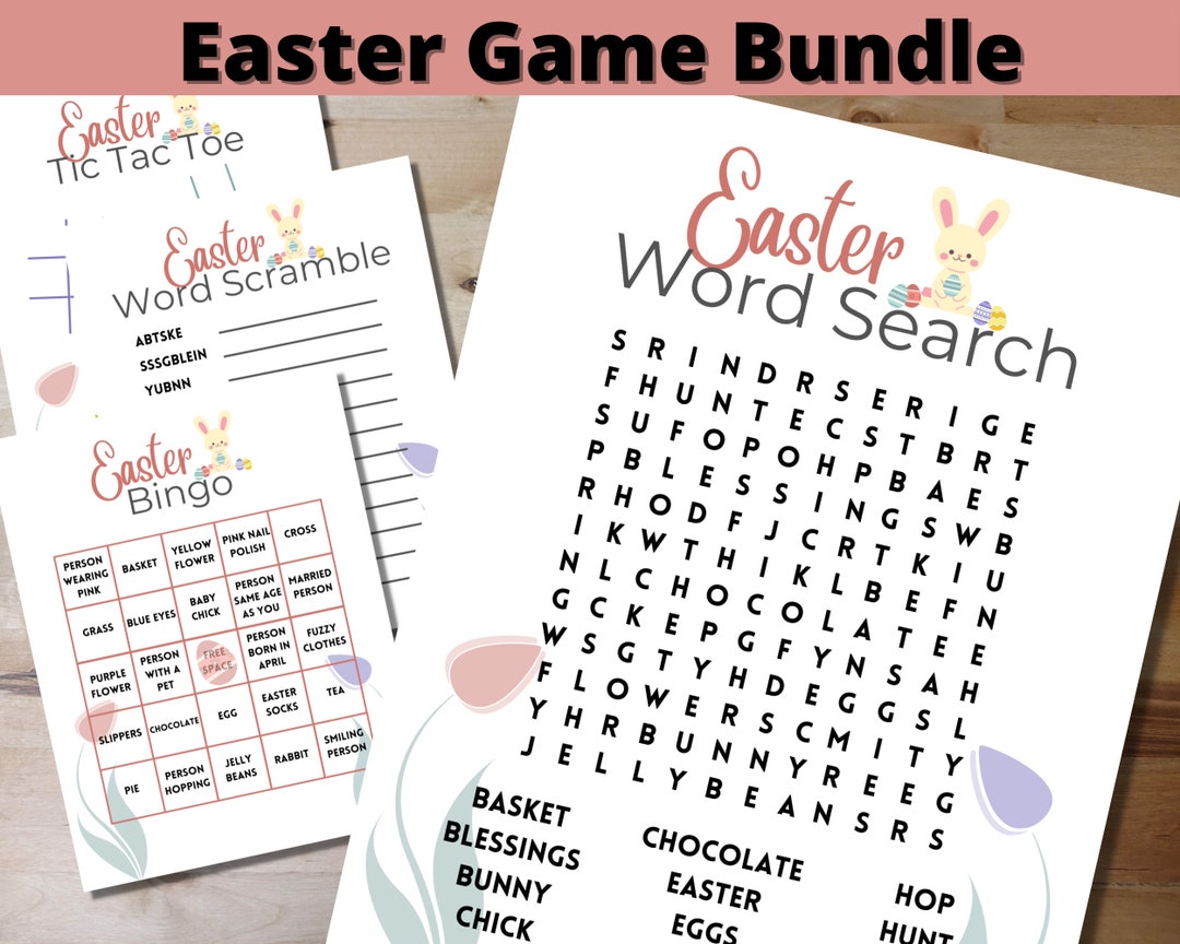 Easter Printable Game Bundle (word Search/bingo/word Scramble/tic Tac ...