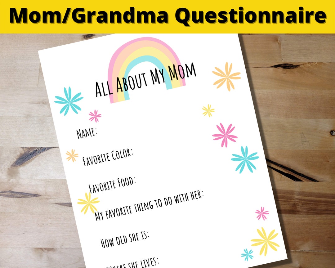 All About My Mom/grandma Questionnaire Mother’s Day Gift From Kids ...