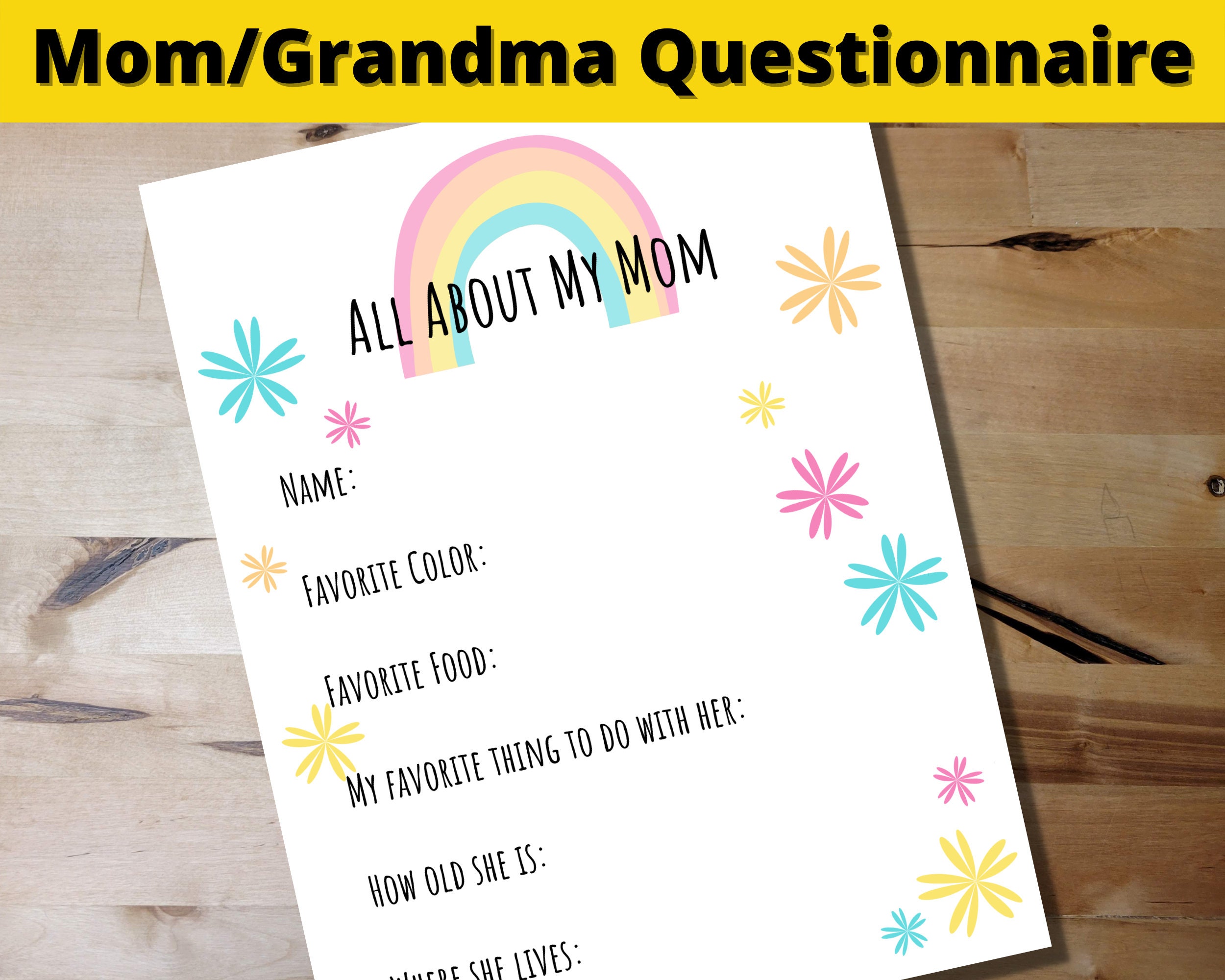 All About My Mom/grandma Questionnaire Mother’s Day Gift From Kids ...
