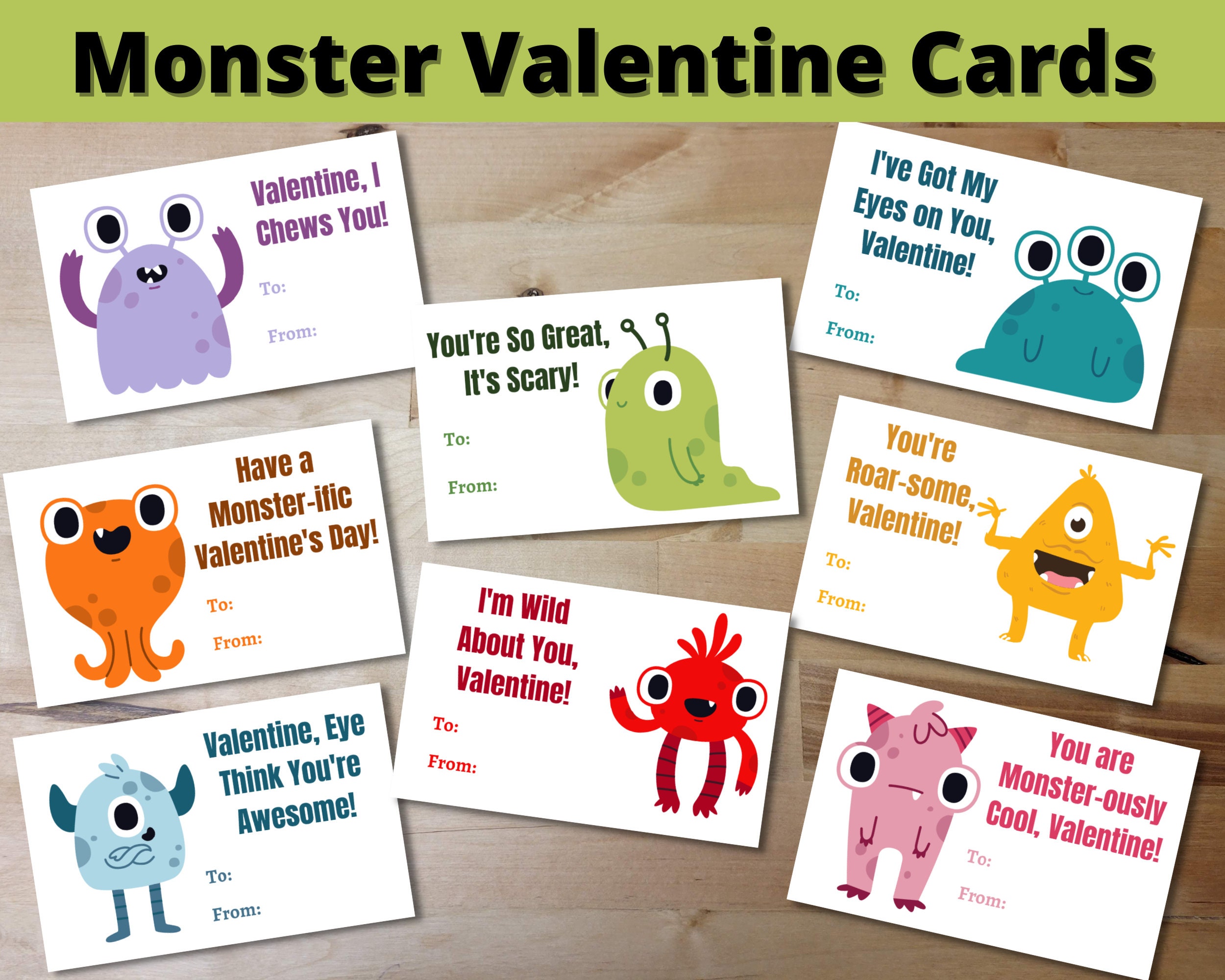 Monster Valentine Cards Printable Instant Digital Download - Etsy