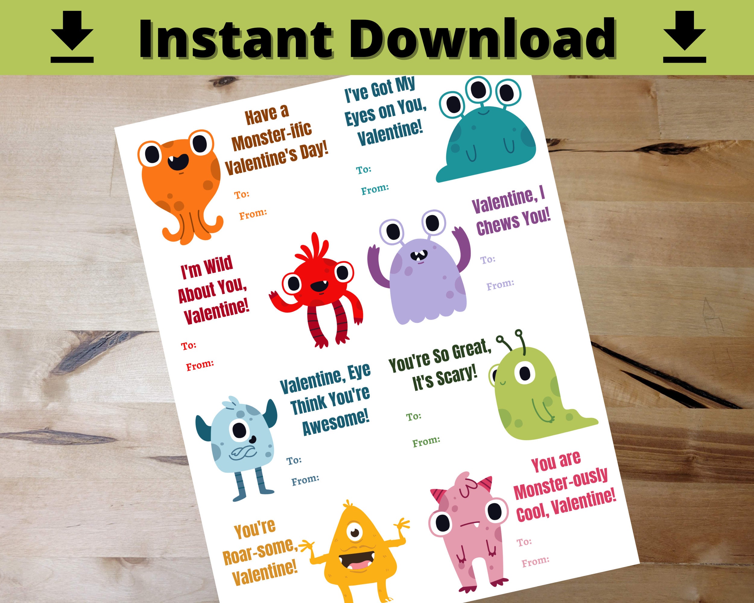 Monster Valentine Cards Printable Instant Digital Download - Etsy