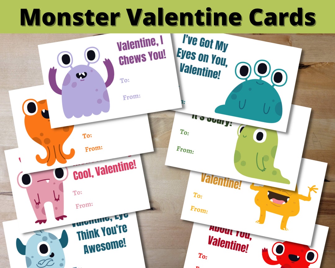 Monster Valentine Cards Printable Instant Digital Download - Etsy