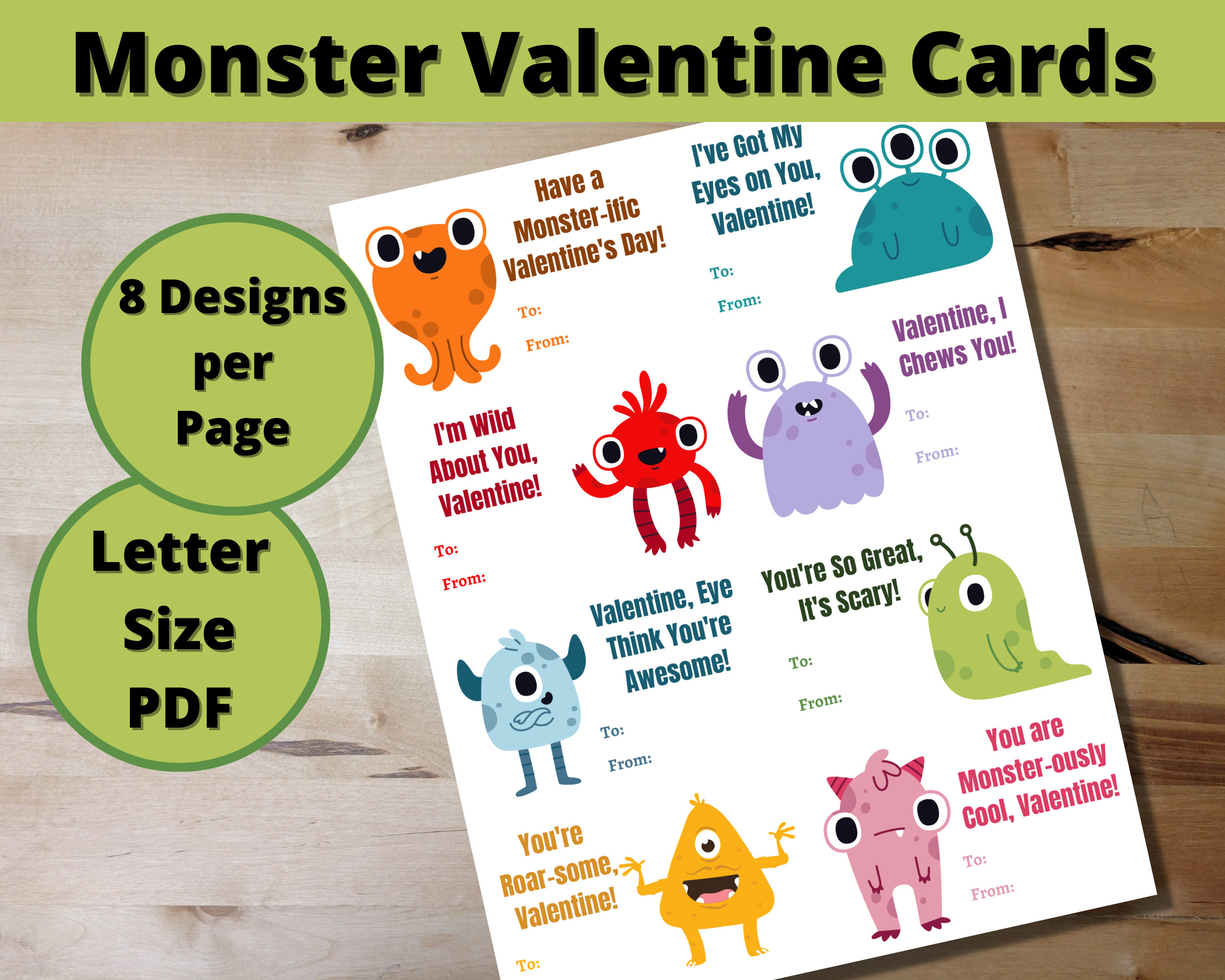 Monster Valentine Cards Printable Instant Digital Download - Etsy