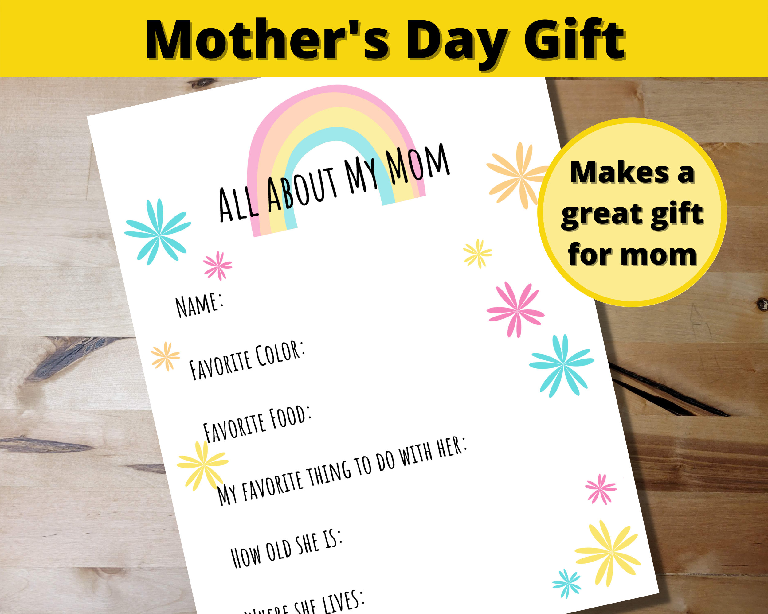 All About My Mom/grandma Questionnaire Mothers Day Gift From Kids ...