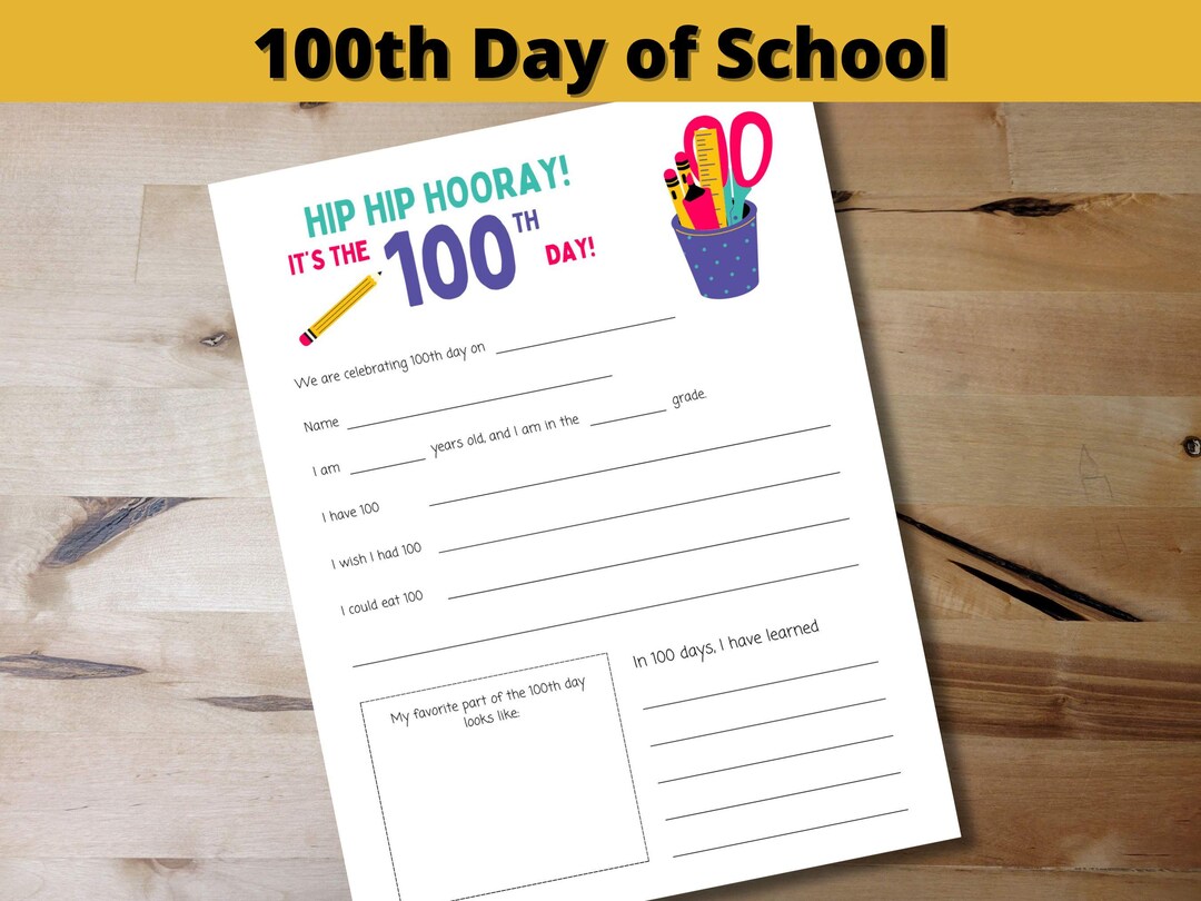100 Days of School Writing Worksheet for Kids - Etsy