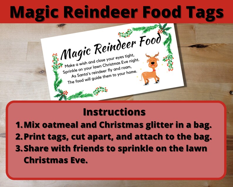 Magic Reindeer Food Tags Printable Instant Digital Download - Etsy