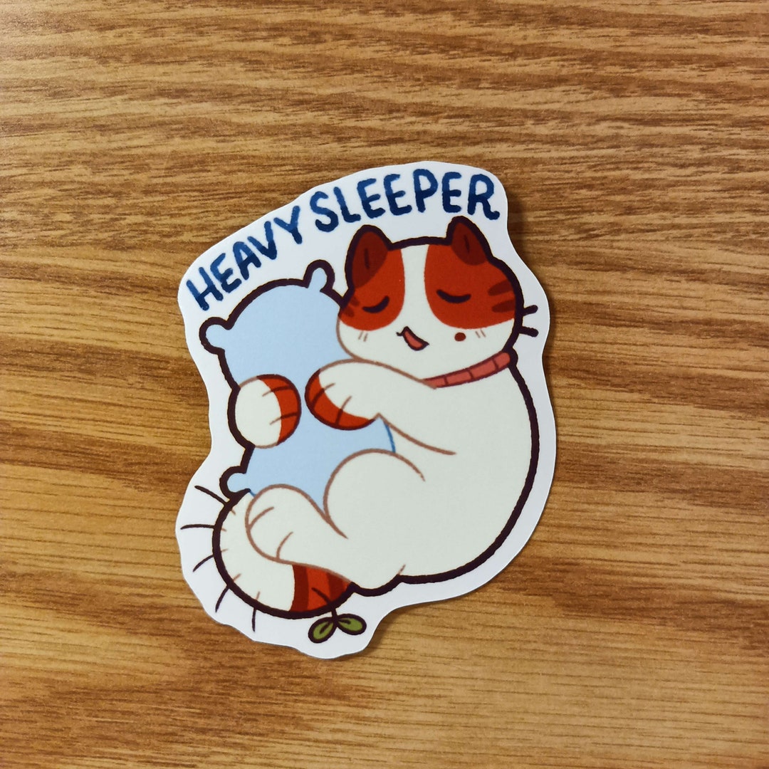 Heavy Sleeper Benji, Cute Cat Sticker, Waterproof Sticker - Etsy