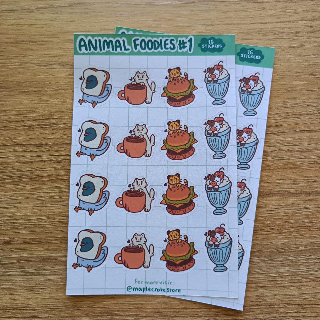 Animal Foodies #1 Sticker Sheet, Cute Animal Stationery - Etsy