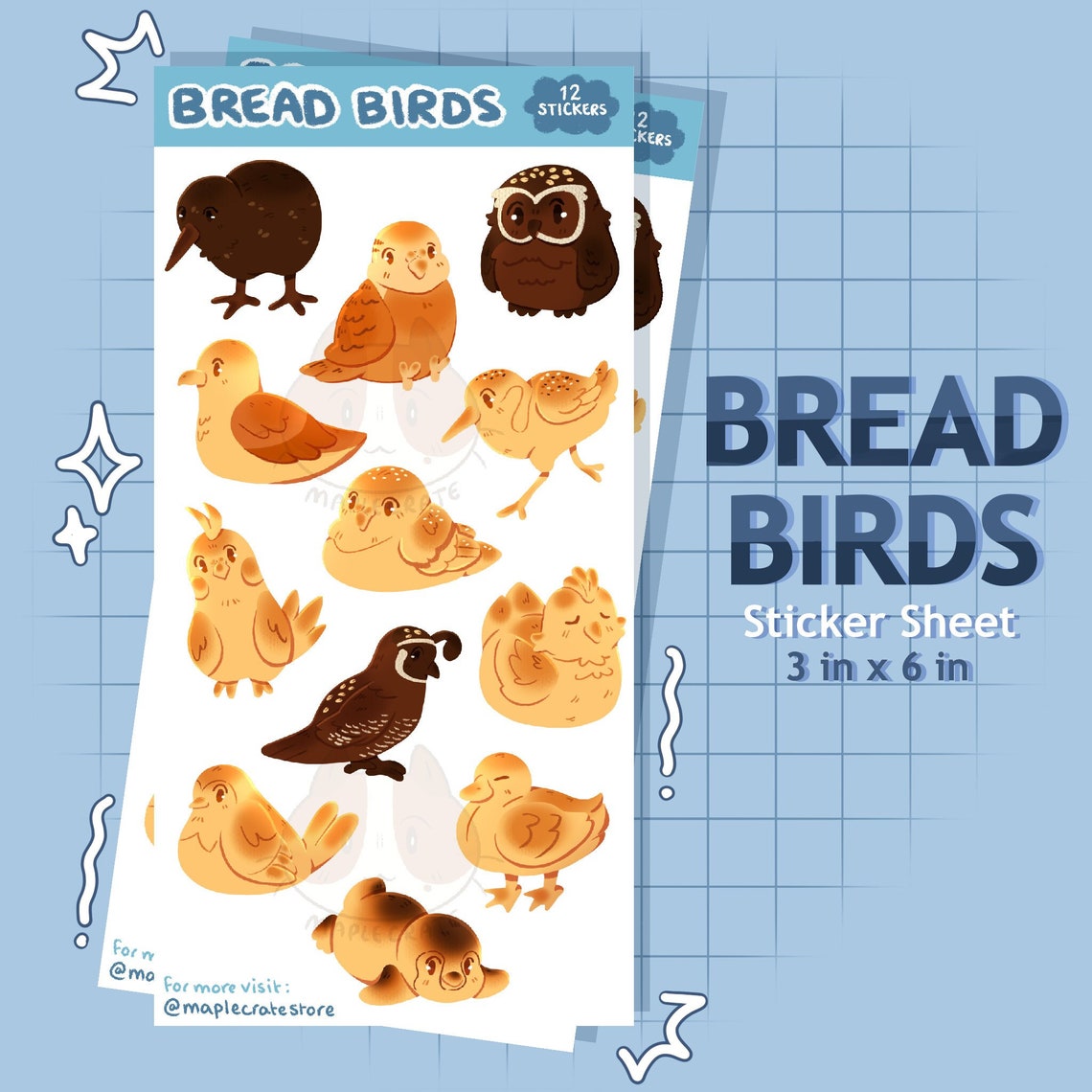 Bread Birds Sticker Sheet, Cute Animal Stationery - Etsy