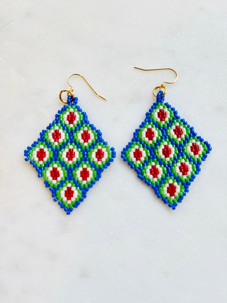 Handwoven Beaded Earrings Diamond Shape Gift for Her - Etsy