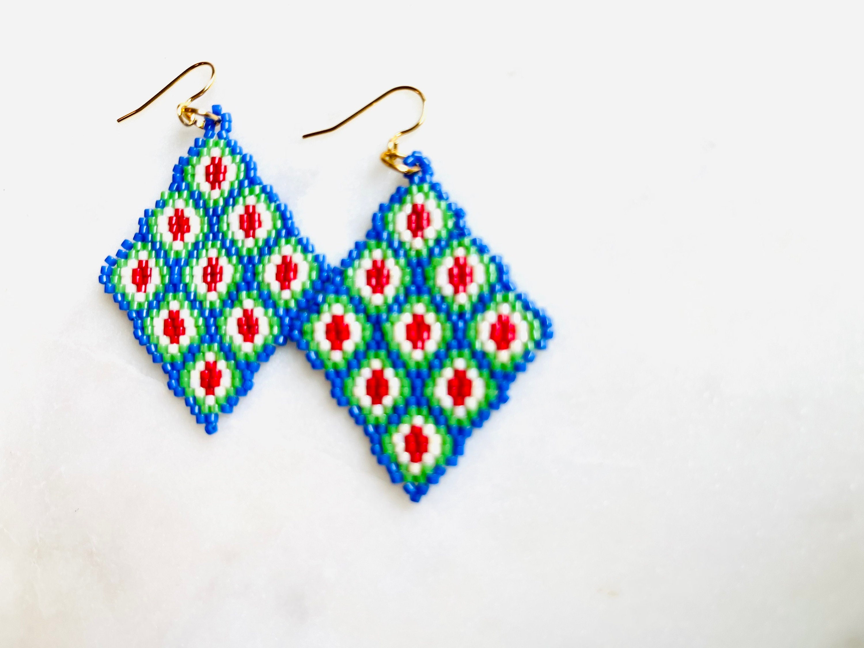 Handwoven Beaded Earrings Diamond Shape Gift for Her - Etsy