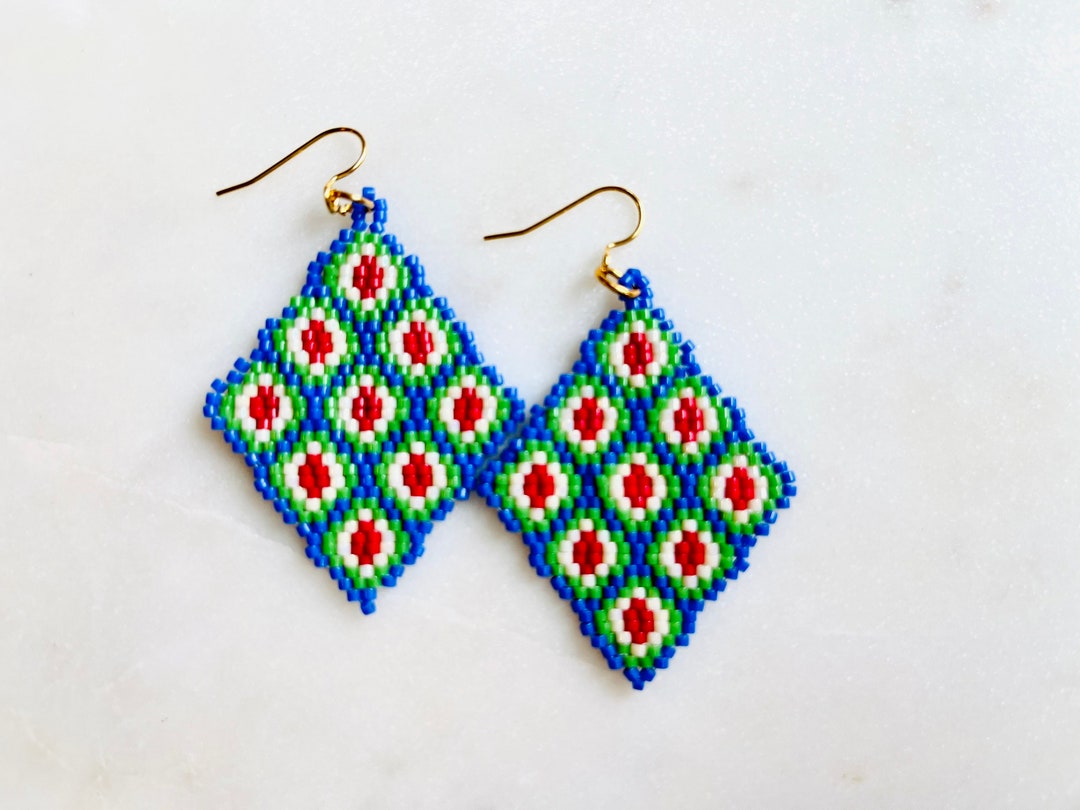 Handwoven Beaded Earrings Diamond Shape Gift for Her - Etsy