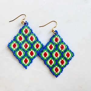 Handwoven Beaded Earrings Diamond Shape Gift for Her - Etsy