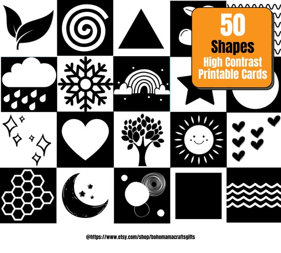 50 High Contrast SHAPES Infant Printable Contrast Cards | Etsy