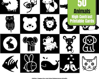 50 High Contrast SHAPES Infant Printable Contrast Cards - Black & White ...