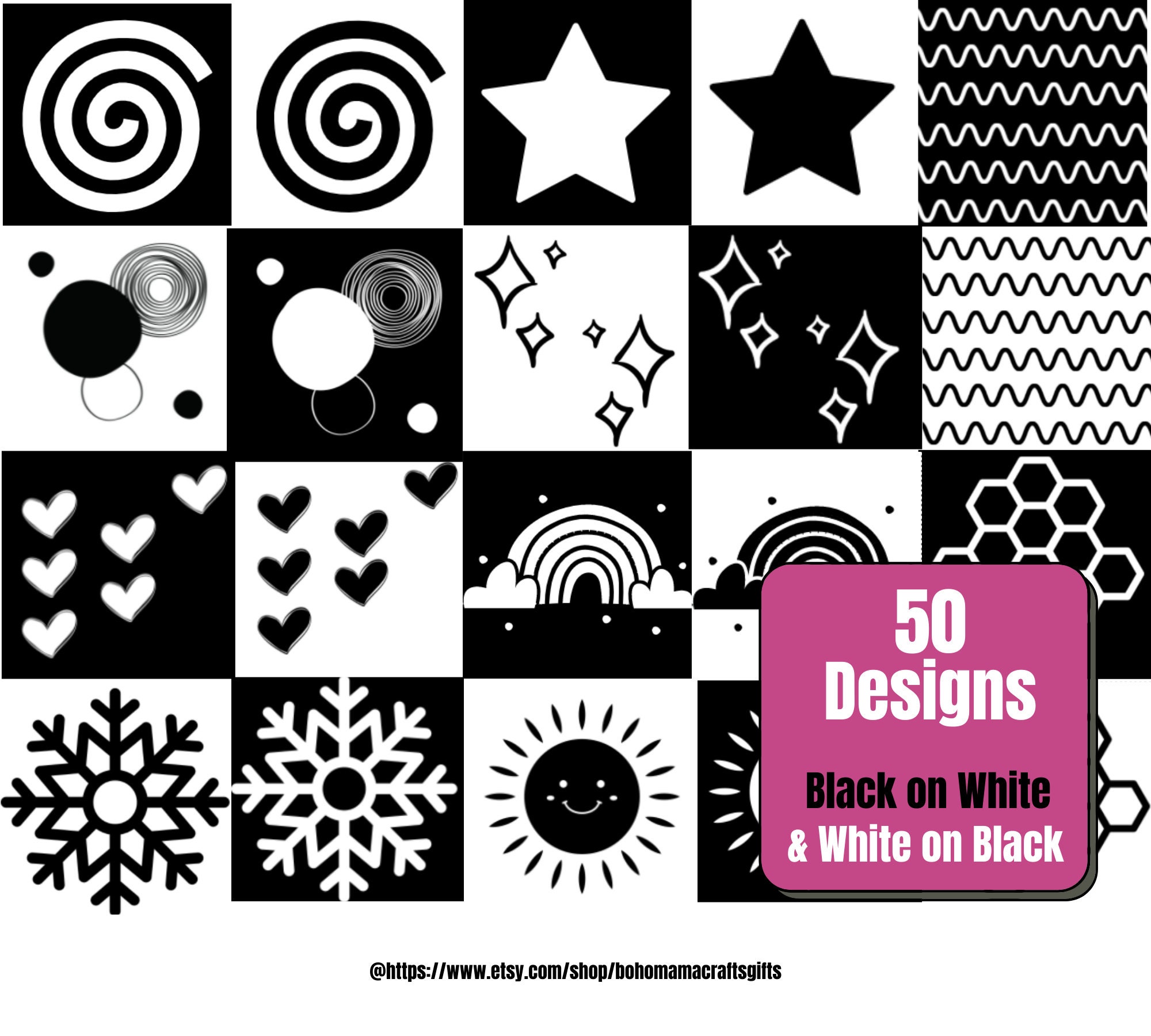 50 High Contrast SHAPES Infant Printable Contrast Cards - Black & White ...