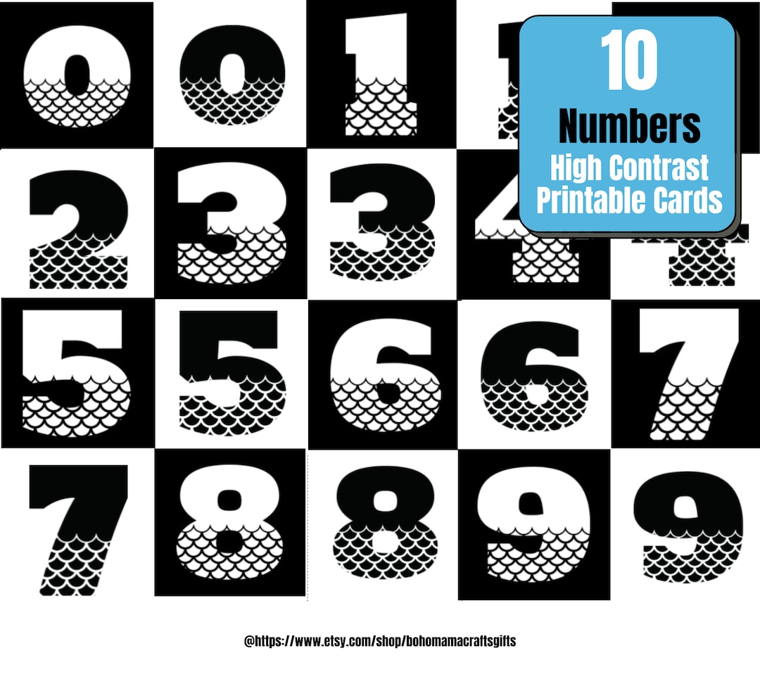 20 High Contrast NUMBERS Infant Printable Contrast Cards - Black ...