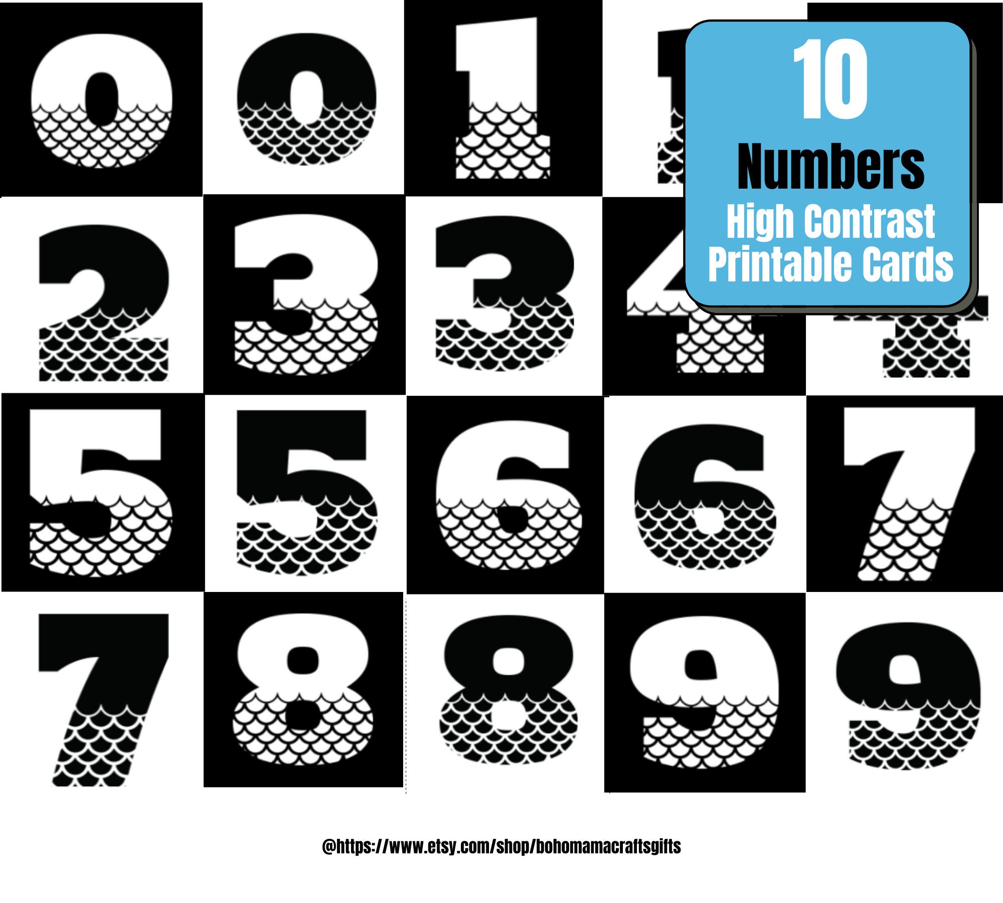 20 High Contrast NUMBERS Infant Printable Contrast Cards - Black ...