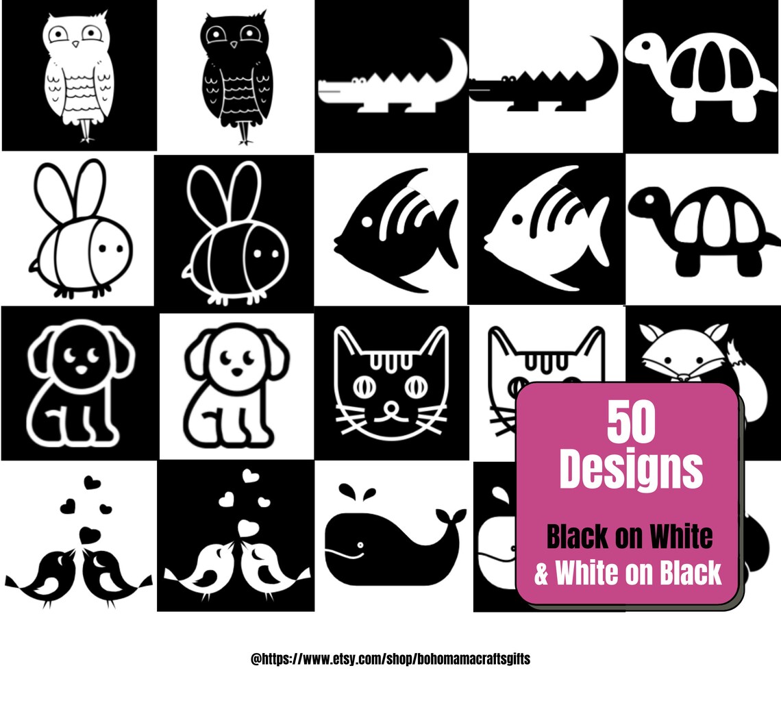 50 High Contrast ANIMALS Infant Printable Contrast Cards - Black ...