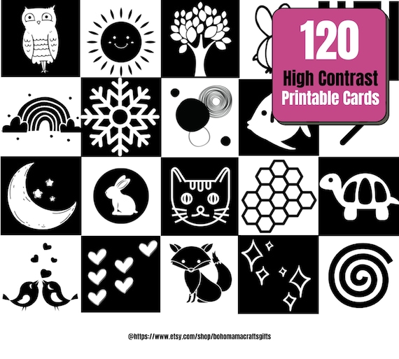 120 High Contrast Infant Printable Contrast Cards Black & | Etsy