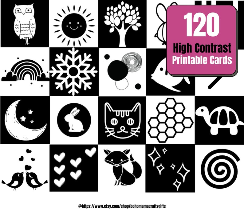 120 High Contrast Infant Printable Contrast Cards Black & | Etsy