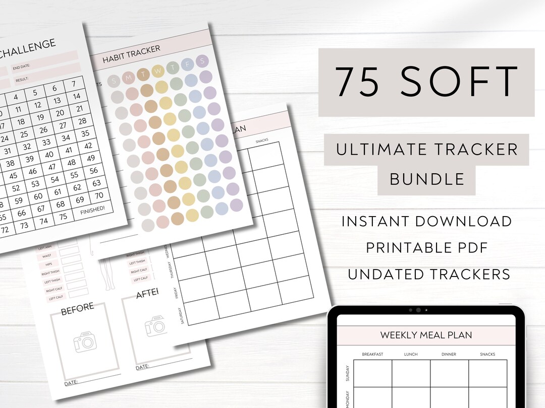 75 Soft Challenge Tracker, 75 Soft, Habit Tracker Printable, Goal ...