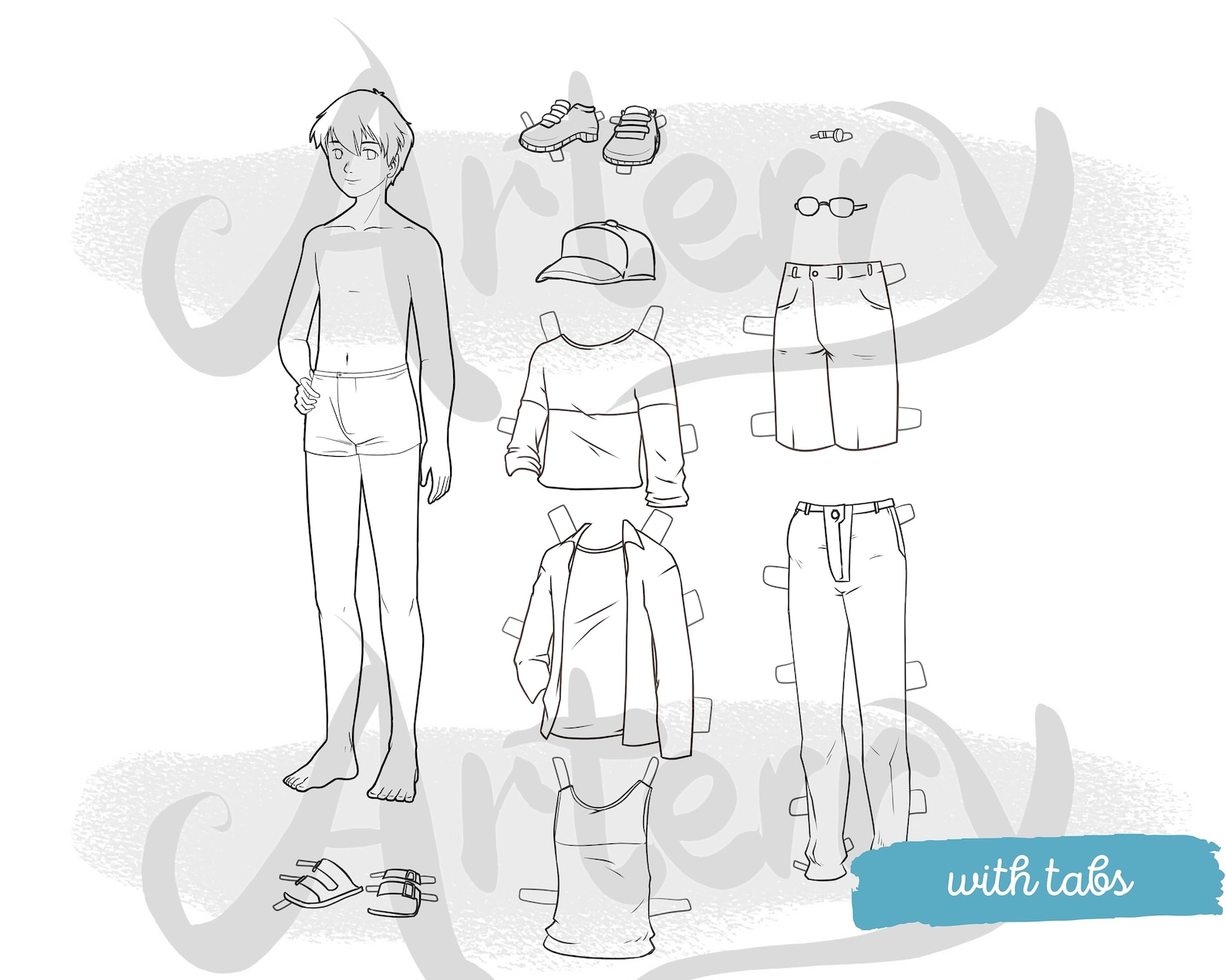 Anime Boy Paper Doll: Printable Papercraft Illustration (digital ...