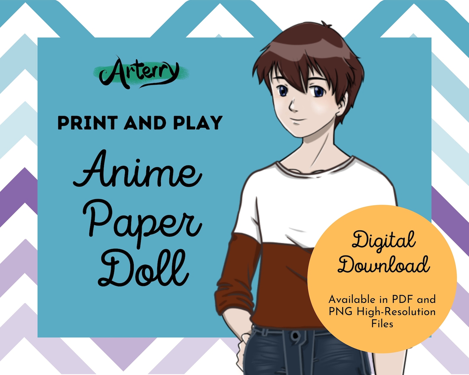 Anime Boy Paper Doll: Printable Papercraft Illustration (digital ...