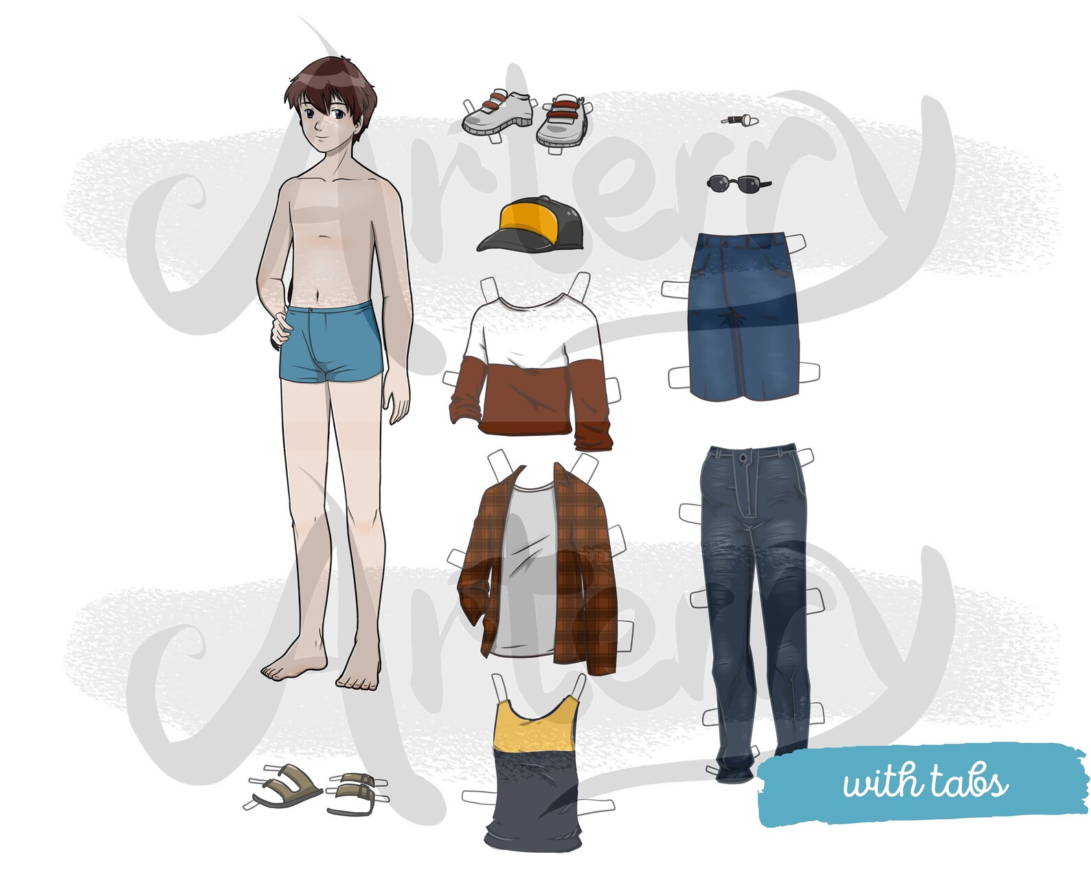 Anime Boy Paper Doll: Printable Papercraft Illustration (digital ...